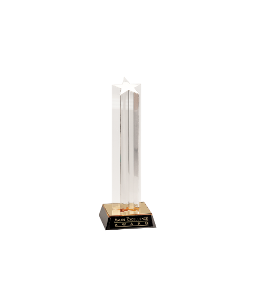 Clear Single Star Column Acrylic with Gold/Black Base – Gleam & Glory
